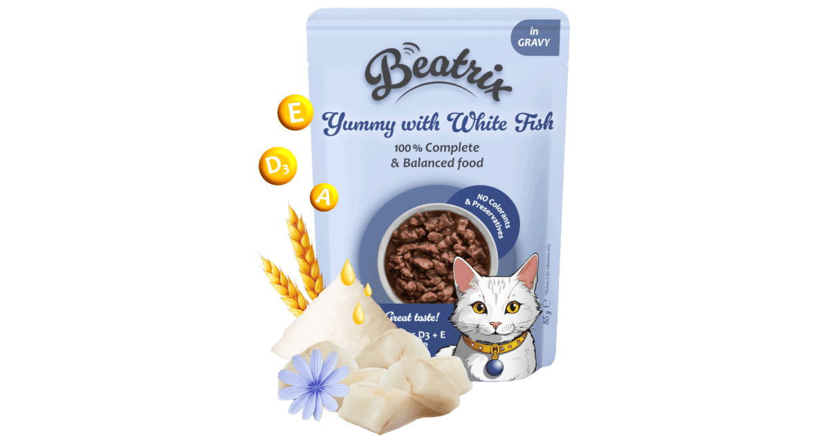 Konservi kaķiem Beatrix Adult Cat, Fish in Pouch, 85 g | Dino Zoo