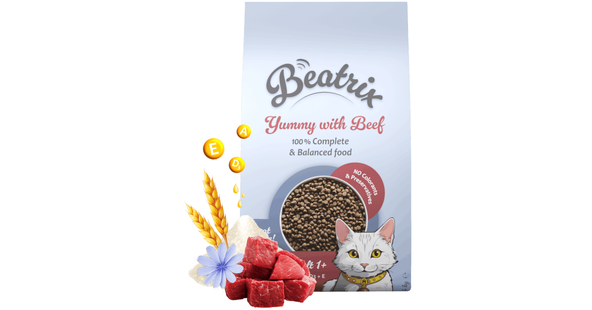 Sausā barība kaķiem Beatrix Adult, Beef, 1,4 kg | Dino Zoo