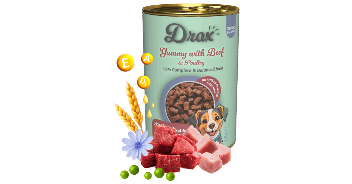 Konservi suņiem Drax Adult, Beef and Poultry, Chunks in Gravy, 415 g ...