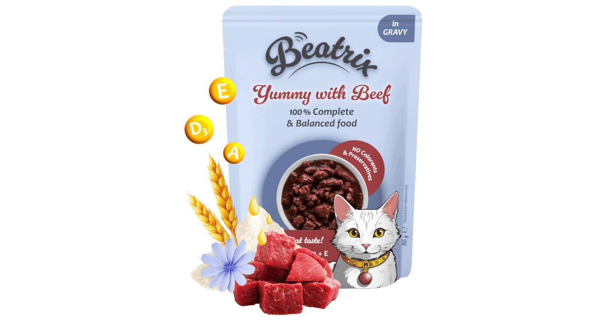 Konzervy a kapsičky pro kočky Kapsička Beatrix Adult Cat s hovězím 85g ...