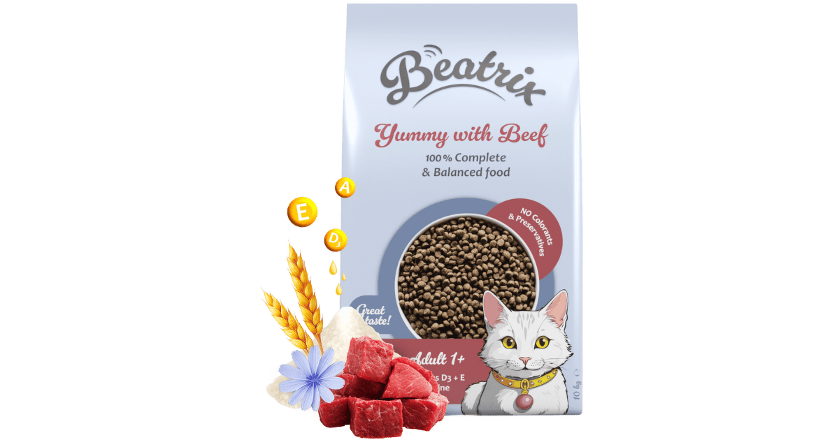 Granule pro kočky Krmivo Beatrix Adult Cat s hovězím 10kg | Super zoo