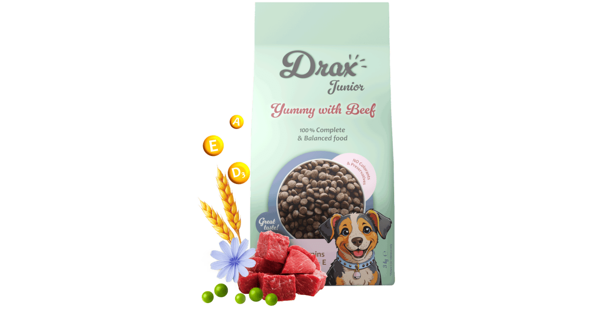 Granule pro psy Krmivo Drax Junior Dog s hovězím 3kg | Super zoo
